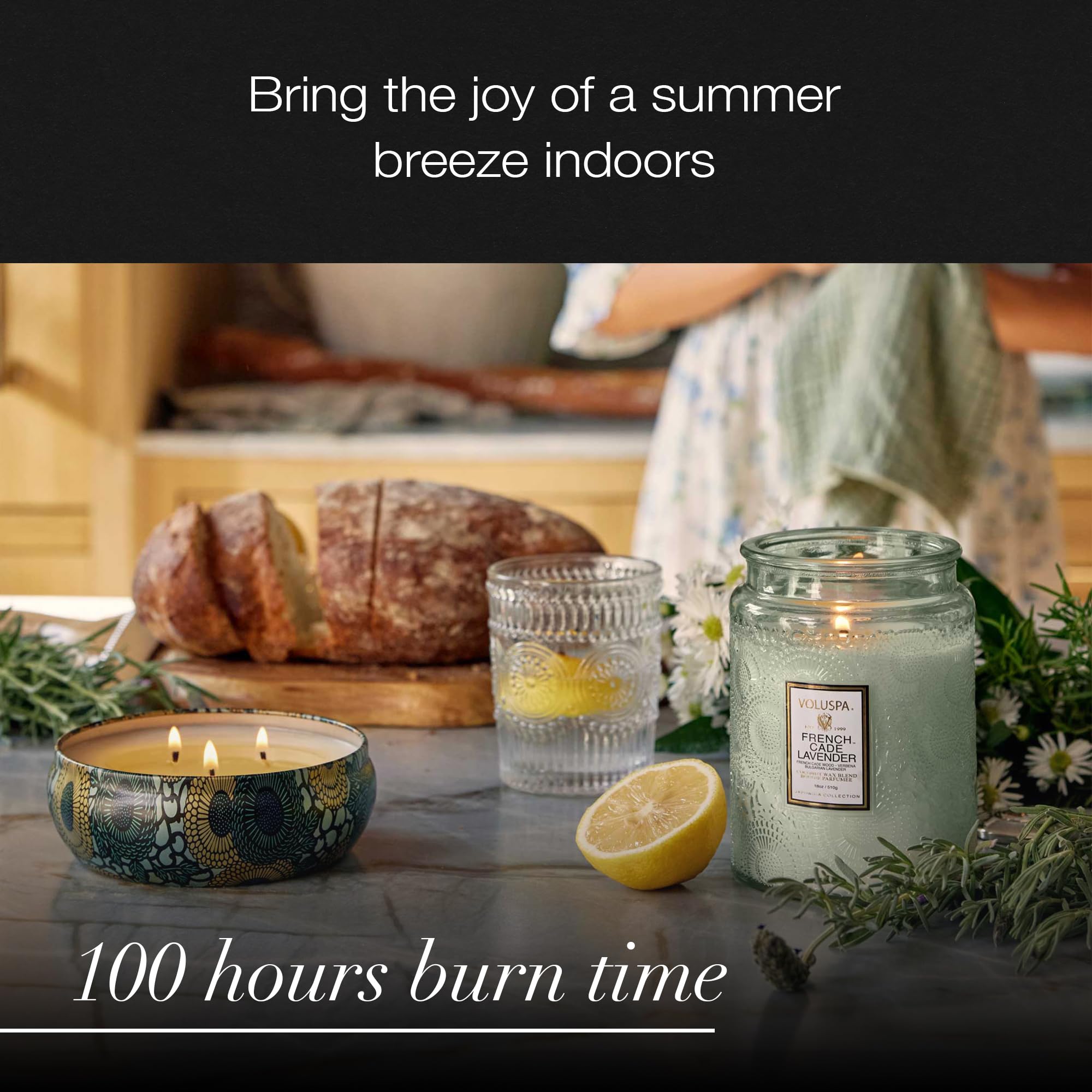Voluspa French Cade Lavender Candle, 18 oz, Coconut Wax Blend, Scented Candles for Home, 100 Hour Burn Time, Candle Jars