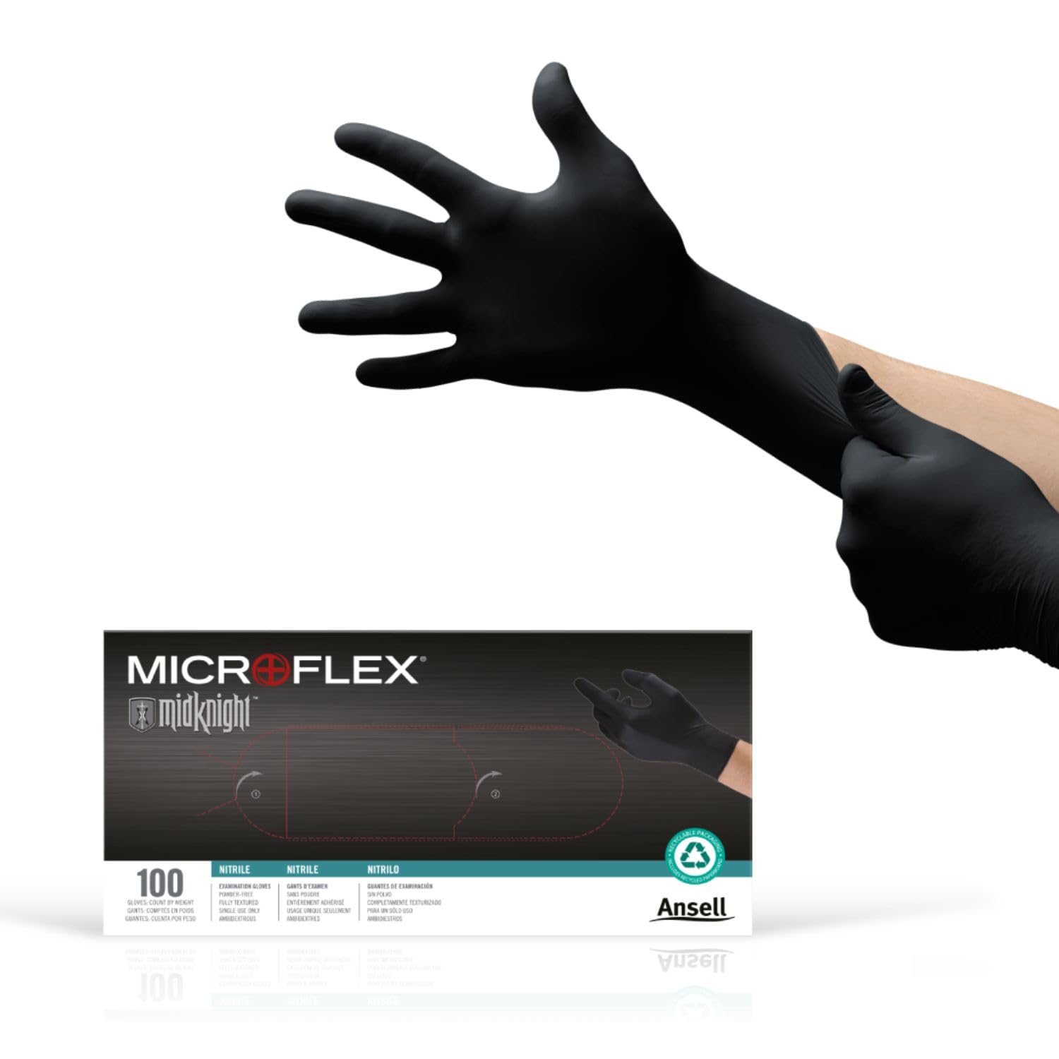 Microflex MidKnight MK-296 Disposable Nitrile Gloves for Automotive, Law Enforcement w/Full Texture - Medium, Black (Case of 1000)