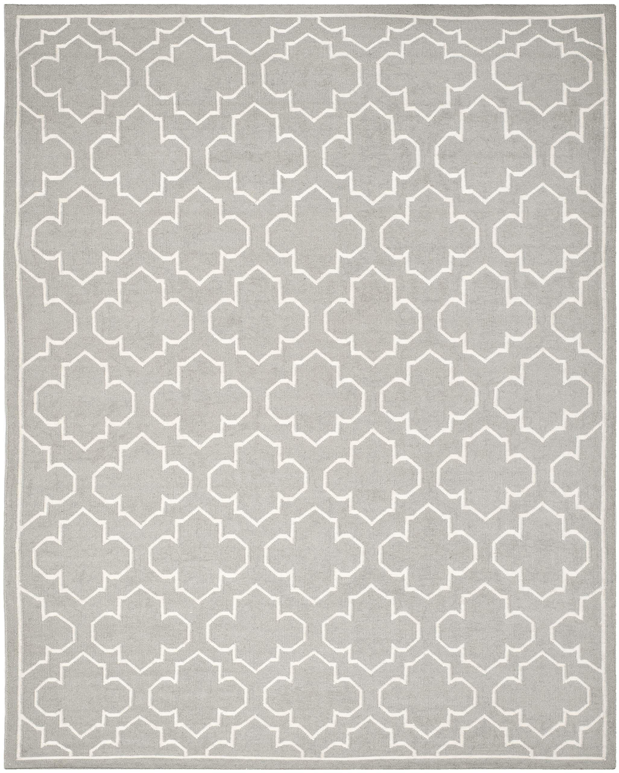 SAFAVIEH Dhurries Collection 8' x 10' Grey/Ivory DHU625B Handmade Flatweave Premium Wool Area Rug