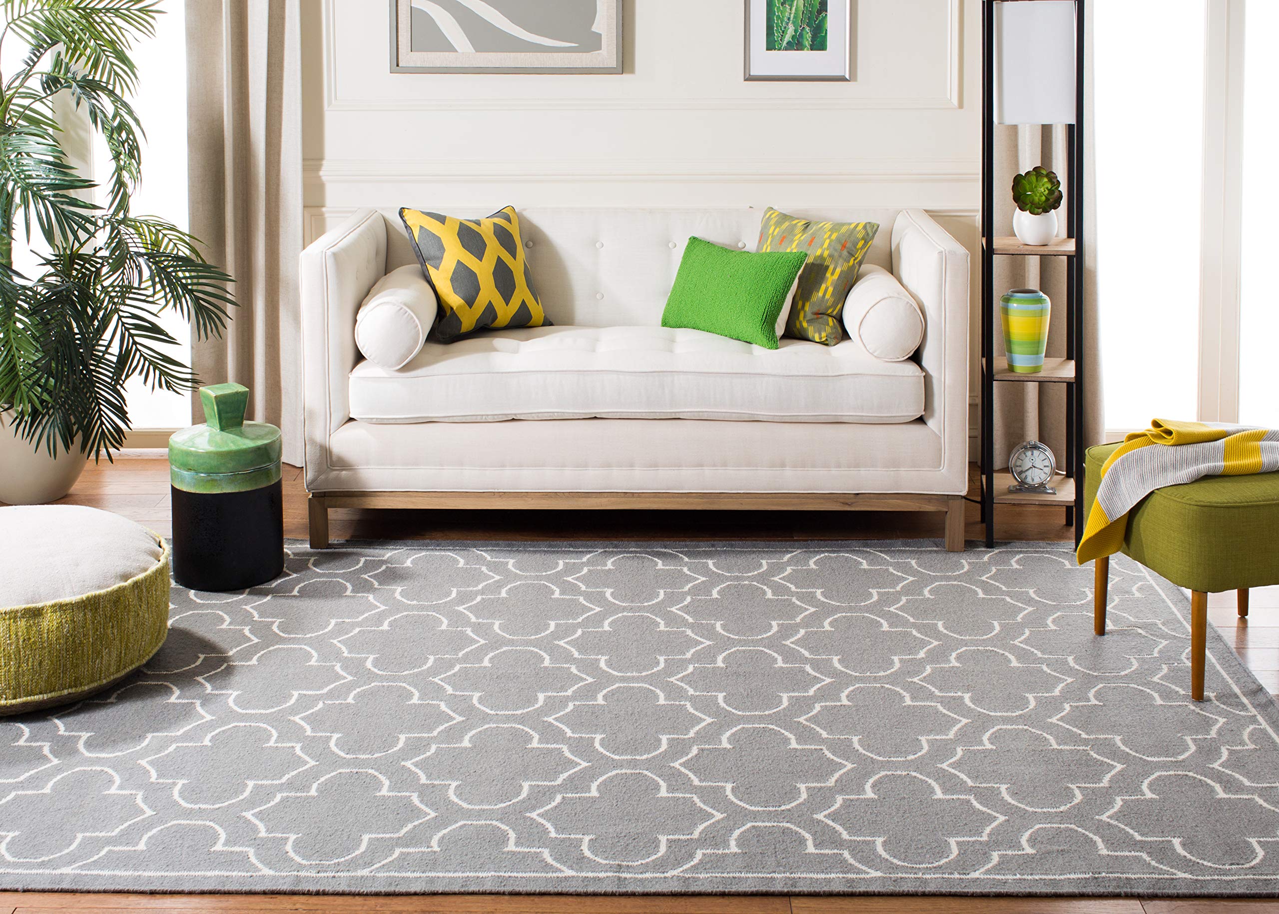 SAFAVIEH Dhurries Collection 8' x 10' Grey/Ivory DHU625B Handmade Flatweave Premium Wool Area Rug