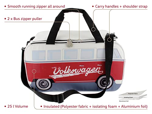 BRISA VW Collection - Volkswagen Samba Bus T1 Camper Van Cooler Bag 25 l (White/Red)