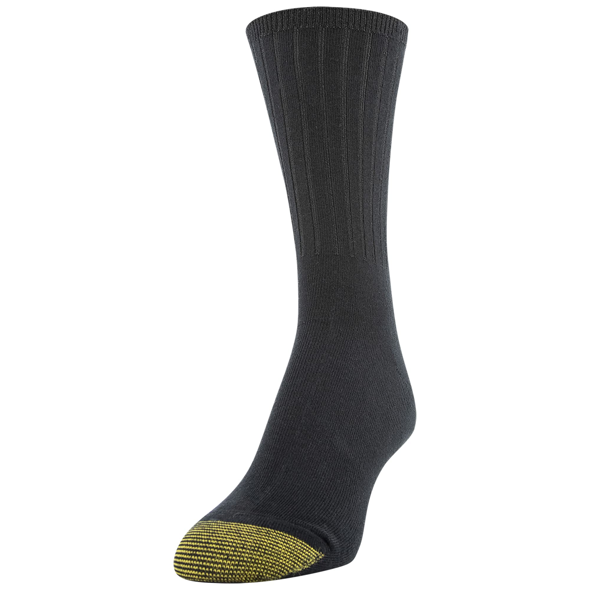 GOLDTOE Women's Casual Ribbed Crew Socks, 6-Pairs, Black, Medium