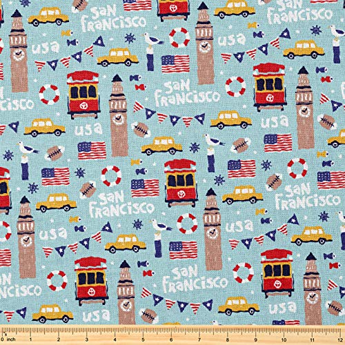Fabric by The Yard [ 58" inches x 1 Yard ] Decorative Fabric for Sewing Quilting Apparel Crafts Home Decor Accents (San Francisco Bay Area Pattern)