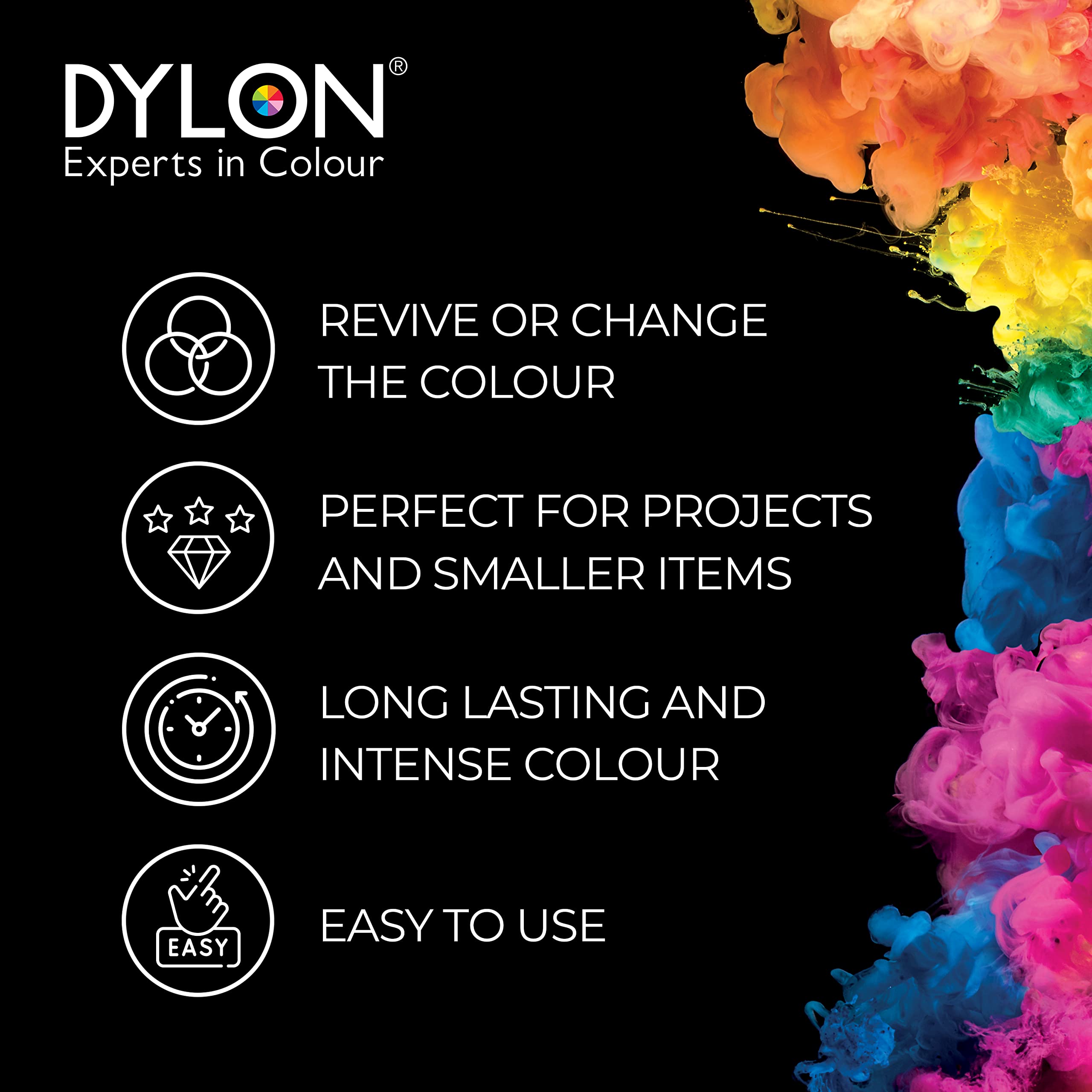 Dylon Intense Hand Dye Sachet (Velvet Black), 50g, 50 g (Pack of 1), Black, for Wool, Silk, 0.11 pounds