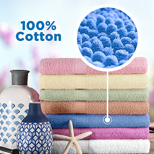 CrystalTowels Bath Towel Set Pack of 7 (27 x 52 Inches) 100% Cotton, Ultra Soft Highly Absorbent Bath Towel, Lightweight and Quick Drying Towels, Multi Colors Brights.