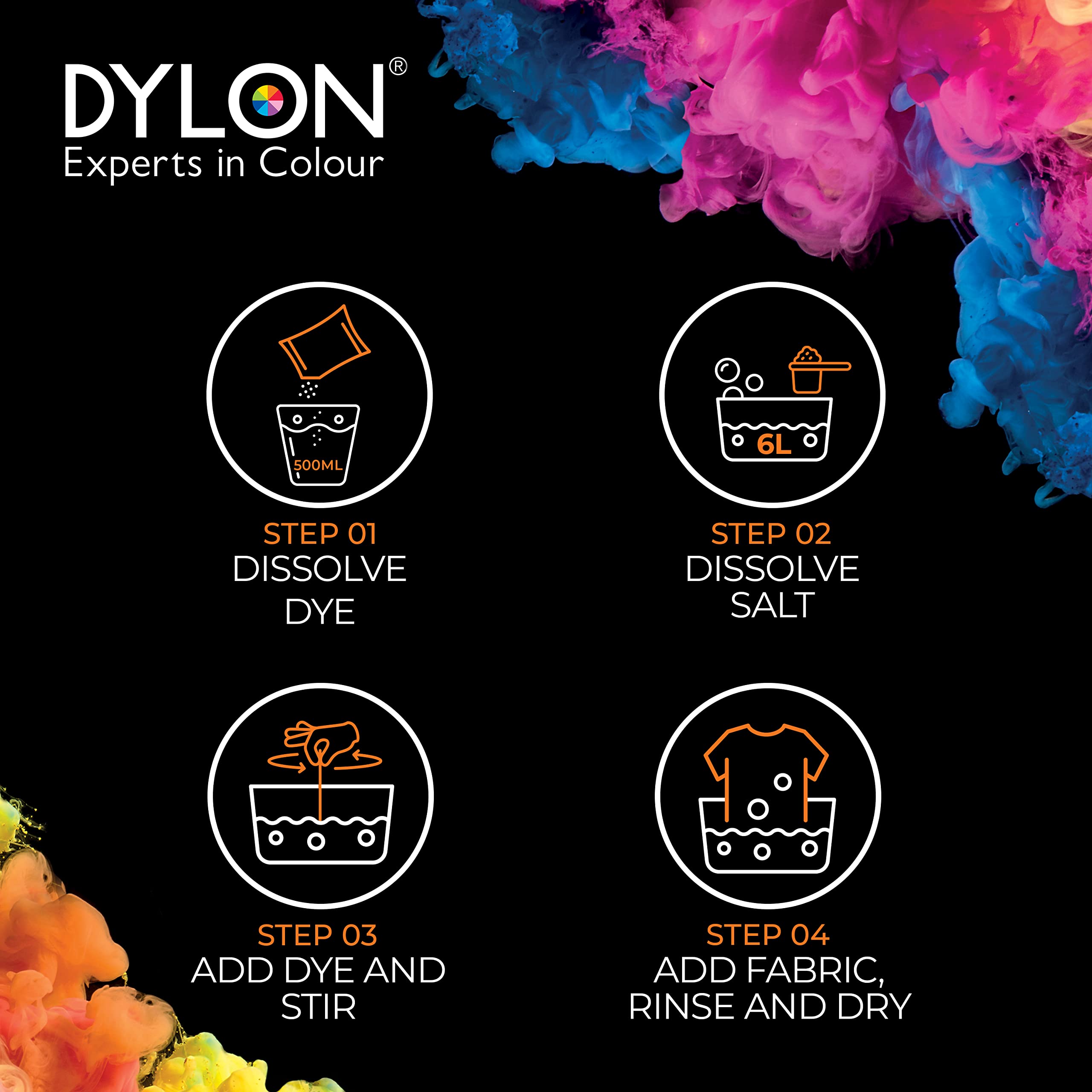 Dylon Intense Hand Dye Sachet (Velvet Black), 50g, 50 g (Pack of 1), Black, for Wool, Silk, 0.11 pounds