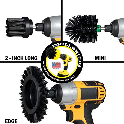 Drill Brush Power Scrubber by Useful Products - Grill Cleaning Brush Drill Attachment 3 Piece Set - Drill Brush Cleaning Tool - Baked on Food Remover Brush - Black Bristle Brush Attachment