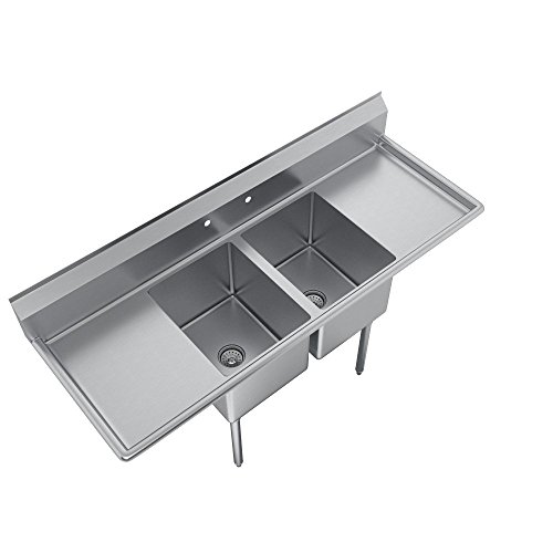 Elkay Dependabilt Stainless Steel 74" x 29-13/16" x 44-3/4" 16 Gauge Two Compartment Sink w/ 18" Left and Right Drainboards and Stainless Steel Legs
