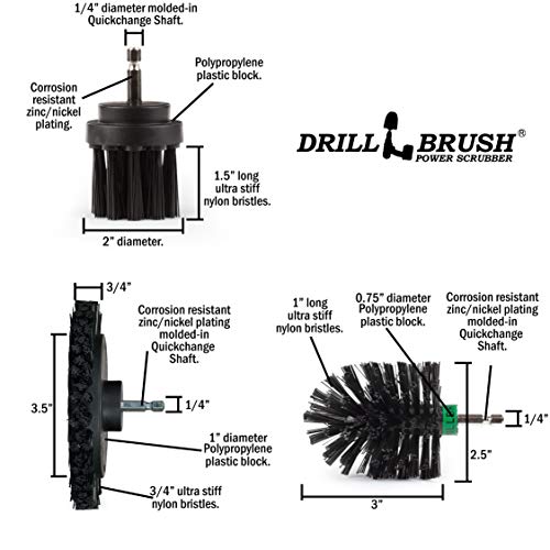 Drill Brush Power Scrubber by Useful Products - Grill Cleaning Brush Drill Attachment 3 Piece Set - Drill Brush Cleaning Tool - Baked on Food Remover Brush - Black Bristle Brush Attachment