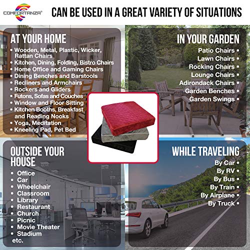 COMFORTANZA Chair Seat Cushion - 18x18x5 Memory Foam Square Thick Non-Slip Pads for Kitchen, Dining, Office Chairs, Car Seats - Booster Cushion - Comfort and Back Pain Relief - Medium Firm - Gray