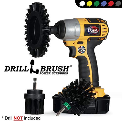 Drill Brush Power Scrubber by Useful Products - Grill Cleaning Brush Drill Attachment 3 Piece Set - Drill Brush Cleaning Tool - Baked on Food Remover Brush - Black Bristle Brush Attachment