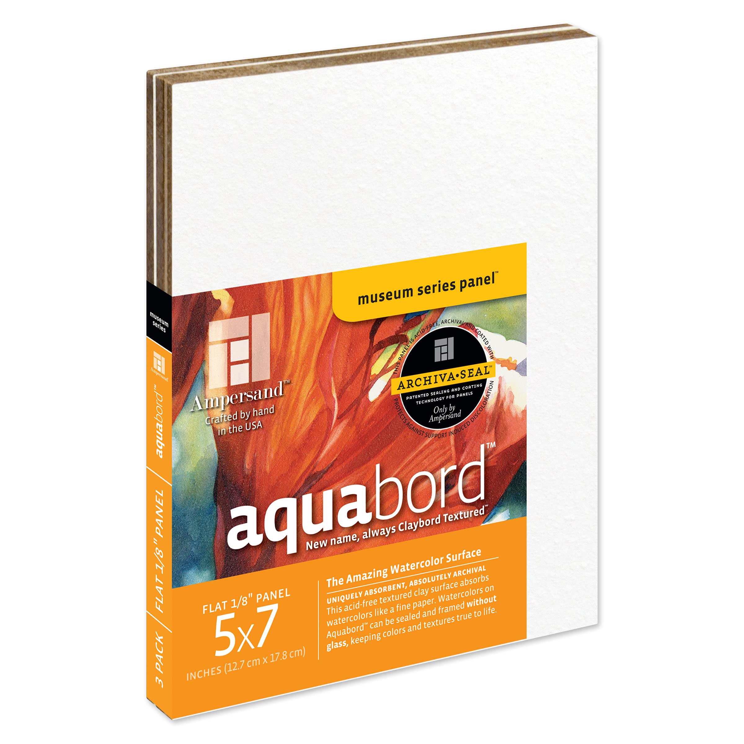 Ampersand Art Supply Watercolor Painting Panel: Museum Series Aquabord, 1/8 Inch Flat Profile, 5" x 7" - Pack of 3
