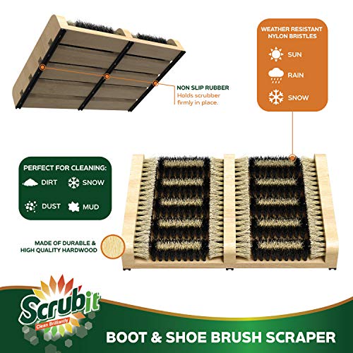 SCRUBIT Boot Scraper Brush β Flat Door Scrubber Mat - All Weather Shoes & Boots Cleaner, Removes Snow, Sand and Mud β 14.2 x 10 in. (1)