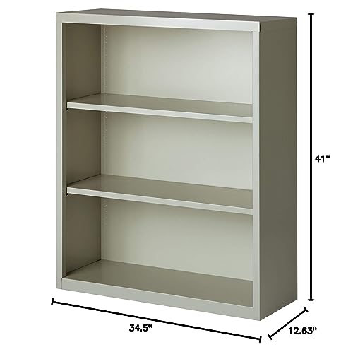 Lorell 41283 Steel Bookcase, 3-Shelf, 34-1/2-Inch x13-Inch x42-Inch , Light Gray