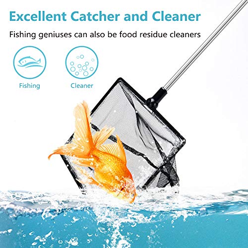Grepol-V Fish Net for Fish Tank, 5 Inch Fine Mesh Aqurium Net with 9-24 Inch Stainless Steel Long Handle, Extendable Fishing Tank Net for Fish Shrimp Tank, Pond, Creek