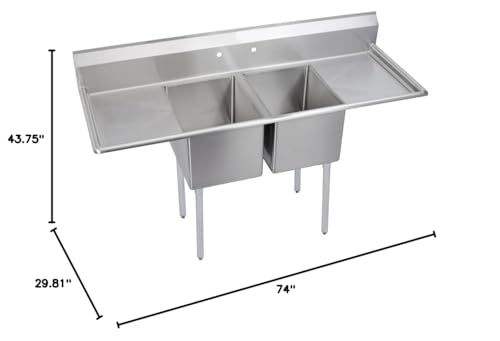 Elkay Dependabilt Stainless Steel 74" x 29-13/16" x 43-3/4" 16 Gauge Two Compartment Sink w/ 18" Left and Right Drainboards and Stainless Steel Legs