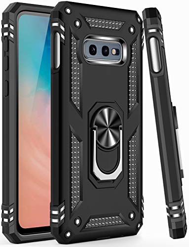 IKAZZ Galaxy S10e Case with Screen Protector,Military Grade Shockproof Cover Pass 16ft Drop Test with Magnetic Kickstand Car Mount Holder Protective Phone Case for Samsung Galaxy S10e Black