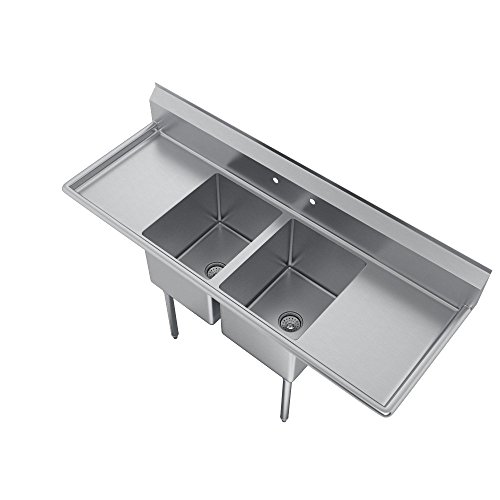 Elkay Dependabilt Stainless Steel 74" x 29-13/16" x 43-3/4" 16 Gauge Two Compartment Sink w/ 18" Left and Right Drainboards and Stainless Steel Legs