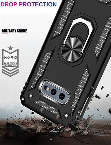 IKAZZ Galaxy S10e Case with Screen Protector,Military Grade Shockproof Cover Pass 16ft Drop Test with Magnetic Kickstand Car Mount Holder Protective Phone Case for Samsung Galaxy S10e Black
