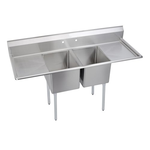 Elkay Dependabilt Stainless Steel 74" x 29-13/16" x 43-3/4" 16 Gauge Two Compartment Sink w/ 18" Left and Right Drainboards and Stainless Steel Legs