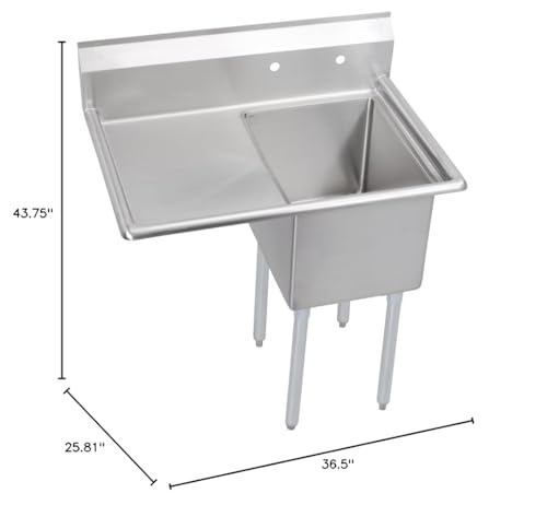 Elkay Dependabilt Stainless Steel 36-1/2" x 25-13/16" x 43-3/4" 16 Gauge One Compartment Sink w/ 18" Left Drainboard and Stainless Steel Legs