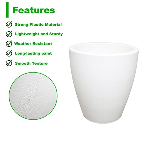 Elly Décor 12 inch Garden Planter Pot with Drainage, Large Round Modern, Lightweight & Extremely Durable | for Patio Deck Indoor Outdoor Flower | 12" x 12" White