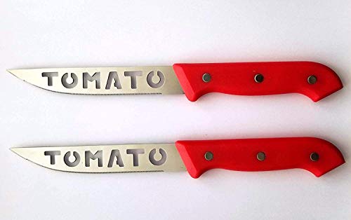 Brandobay Stainless Steel Tomato Slicer Knives Set – 10-inch long including handle – 2-Pack Set of Tomato Cutters – Colors (Blue, Red, Green)