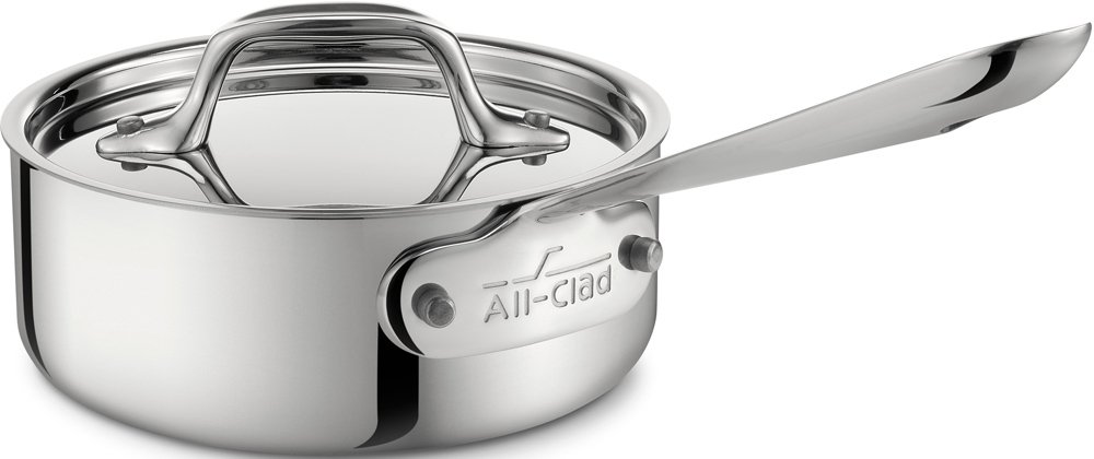 All-Clad D3 3-Ply Stainless Steel Sauce Pan 1 Quart Induction Oven Broiler Safe 600F Pots and Pans, Cookware Silver