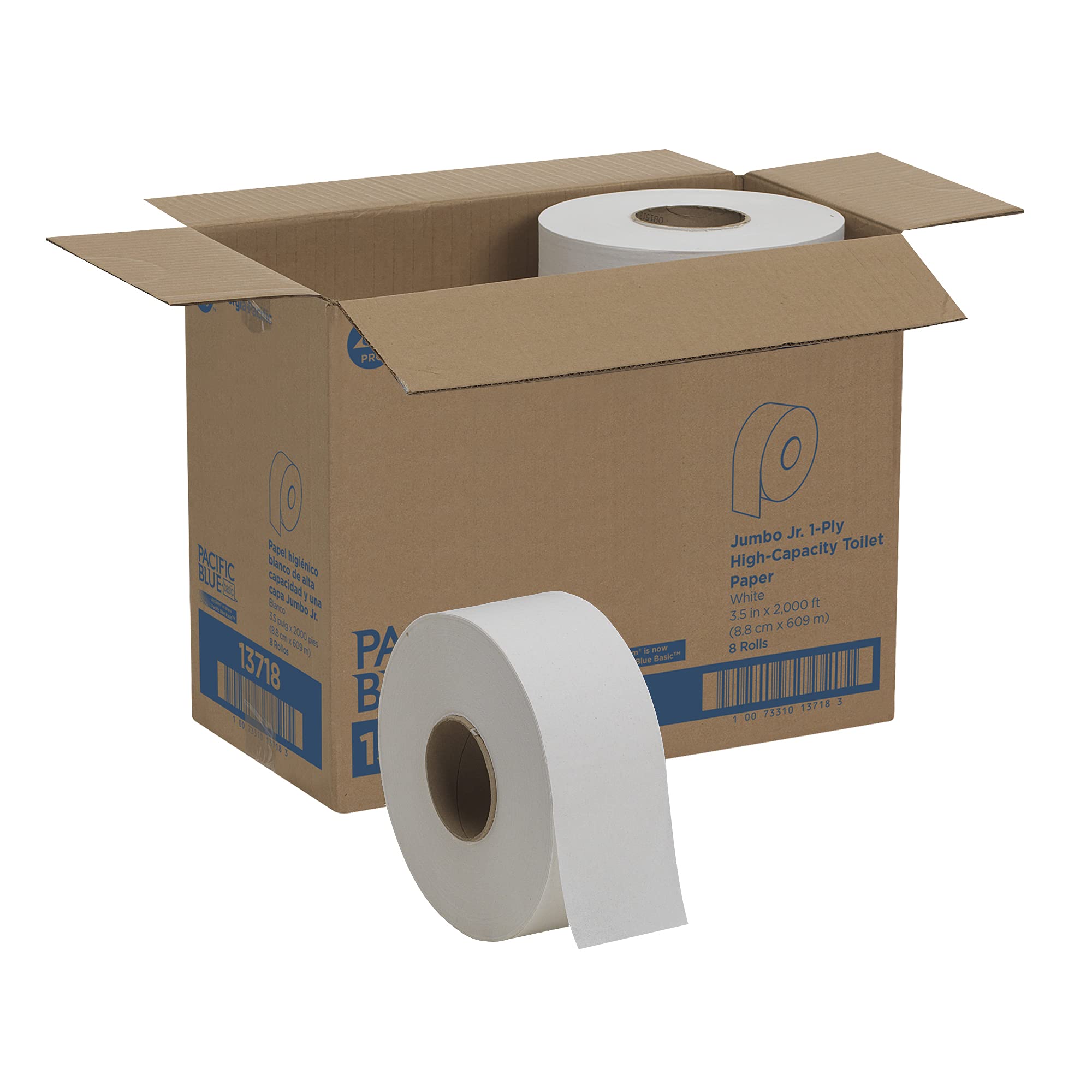 Pacific Blue Basic 1-Ply Jumbo Jr. 9'' Toilet Paper by GP PRO (GEORGIA-PACIFIC), 13718, 2,000 Linear Feet Per Roll, 8 Rolls Per Case