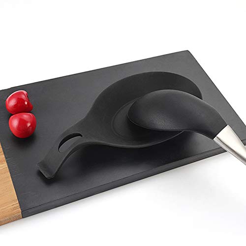 Spoon Rest, Silicone Kitchen Untensil Holder,Use for Kitchen Utensils, Gadget, Table Cutlery,Kitchen GiftsBlack