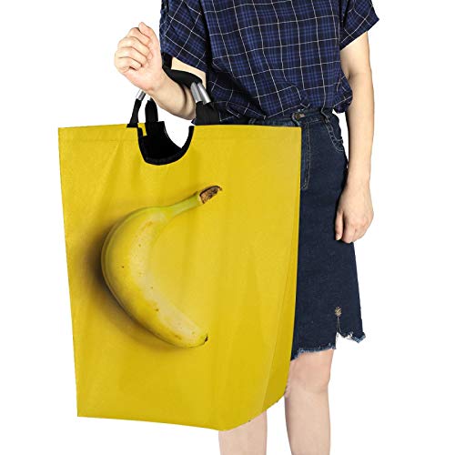 GOODOLD Large Storage Laundry Hamper,Collapsible Waterproof Dirty Clothing Bag with Handle for College Dormitory Bathroom Cloakroom Children's Room(Yellow Banana Fruit Art)