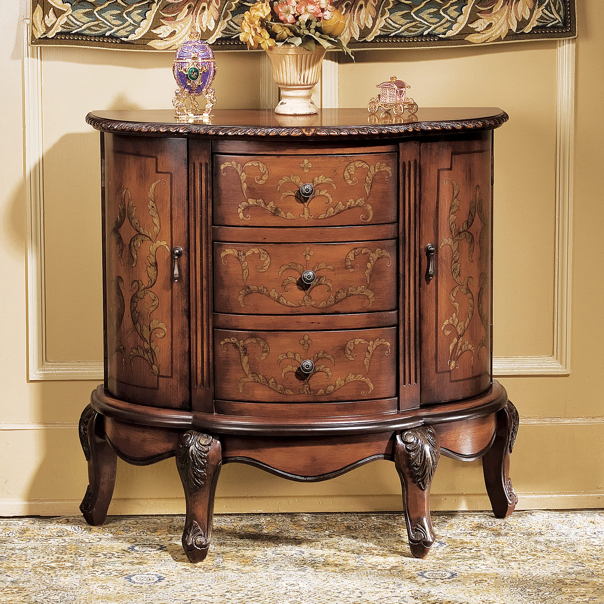 Design Toscano Villa Lucchesi Serpentine Console Table with Drawers and Cupbords, 32 Inches Wide, 13 Inches Deep, 30 Inches High, Full Color Finish