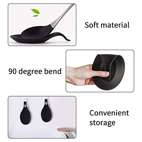 Spoon Rest, Silicone Kitchen Untensil Holder,Use for Kitchen Utensils, Gadget, Table Cutlery,Kitchen GiftsBlack
