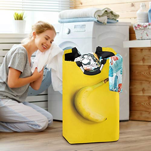 GOODOLD Large Storage Laundry Hamper,Collapsible Waterproof Dirty Clothing Bag with Handle for College Dormitory Bathroom Cloakroom Children's Room(Yellow Banana Fruit Art)