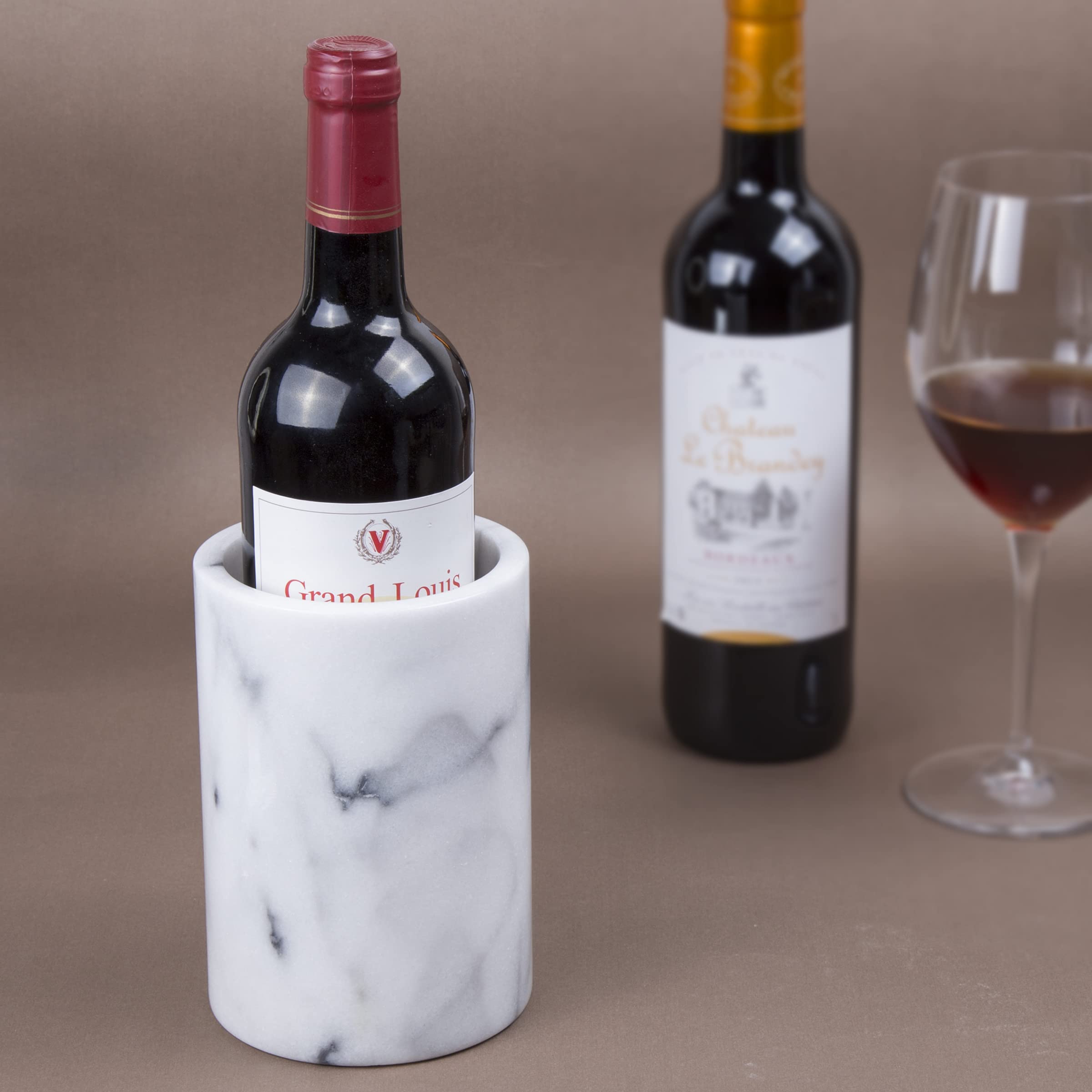 Creative Home Natural Marble Wine Cooler Champagne Chiller Bucket Tool Crock Utensil Holder Kitchen Countertop Organizer, Off-White (Patterns May Vary)