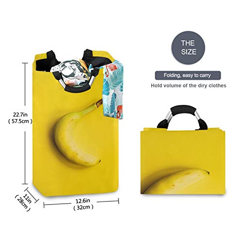 GOODOLD Large Storage Laundry Hamper,Collapsible Waterproof Dirty Clothing Bag with Handle for College Dormitory Bathroom Cloakroom Children's Room(Yellow Banana Fruit Art)