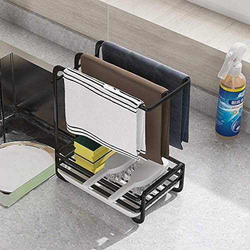 Kitchen Sink Clothes Organizer Dish Brush Sponge Kitchen Towel Cleaning Rags Holder for Bathroom Counter Sink Caddy Pan Organizer Soap Dispenser Rack