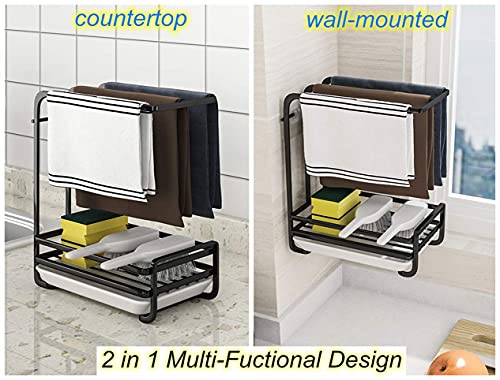 Kitchen Sink Clothes Organizer Dish Brush Sponge Kitchen Towel Cleaning Rags Holder for Bathroom Counter Sink Caddy Pan Organizer Soap Dispenser Rack