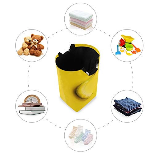 GOODOLD Large Storage Laundry Hamper,Collapsible Waterproof Dirty Clothing Bag with Handle for College Dormitory Bathroom Cloakroom Children's Room(Yellow Banana Fruit Art)