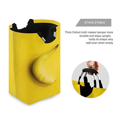 GOODOLD Large Storage Laundry Hamper,Collapsible Waterproof Dirty Clothing Bag with Handle for College Dormitory Bathroom Cloakroom Children's Room(Yellow Banana Fruit Art)