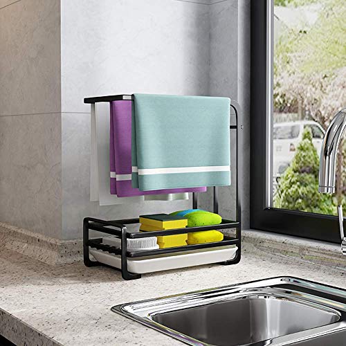 Kitchen Sink Clothes Organizer Dish Brush Sponge Kitchen Towel Cleaning Rags Holder for Bathroom Counter Sink Caddy Pan Organizer Soap Dispenser Rack