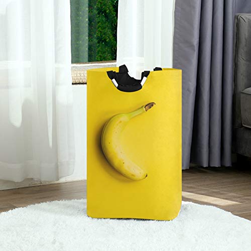 GOODOLD Large Storage Laundry Hamper,Collapsible Waterproof Dirty Clothing Bag with Handle for College Dormitory Bathroom Cloakroom Children's Room(Yellow Banana Fruit Art)