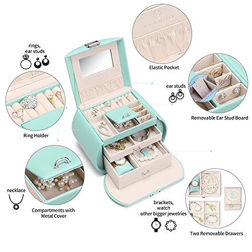 Vlando Princess Style Jewelry Box Half-Moon Design, Fabulous Girls Gift (Green)