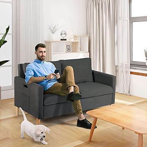 TYBOATLE 55" Modern Fabric Loveseat Sofa with 2 USB Charging Ports, Furniture Suitable for Small Spaces, Living Room, Office, Soft Couch Easy to Install (Dark Grey, Loveseat)