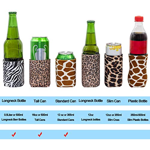 OKITCHEN Set of 3 Neoprene Beer Can Cooler Sleeve,Insulated Can Holder Sleeve for 12 oz Standard Iced Beer Can Bottle,Coral Fleece Super Soft Hand Feel,Leopard and Zebra Animal Pattern for Party