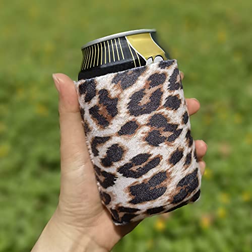 OKITCHEN Set of 3 Neoprene Beer Can Cooler Sleeve,Insulated Can Holder Sleeve for 12 oz Standard Iced Beer Can Bottle,Coral Fleece Super Soft Hand Feel,Leopard and Zebra Animal Pattern for Party