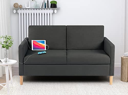 TYBOATLE 55" Modern Fabric Loveseat Sofa with 2 USB Charging Ports, Furniture Suitable for Small Spaces, Living Room, Office, Soft Couch Easy to Install (Dark Grey, Loveseat)