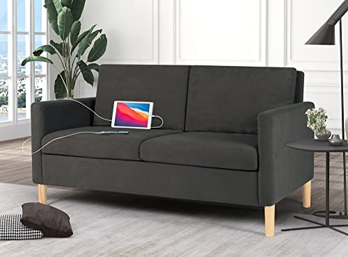 TYBOATLE 55" Modern Fabric Loveseat Sofa with 2 USB Charging Ports, Furniture Suitable for Small Spaces, Living Room, Office, Soft Couch Easy to Install (Dark Grey, Loveseat)