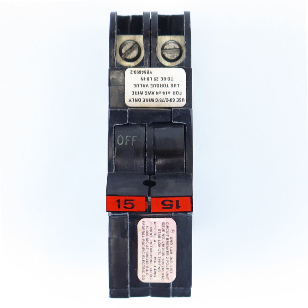 FEDERAL PACIFIC NC215 0215 FPE Stab-Lok Circuit Breaker 2 Pole 15 Amp 120/240V