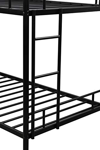 Olela Twin Over Twin Metal Bunk Beds,Heavy Duty Steel Bed Frame with Safety Rail and 2 Ladders for Boys Girls Adults Dormitory Bedroom,No Box Spring Needed,Black